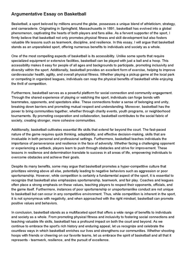 Argumentative Essay on Basketball - Englet